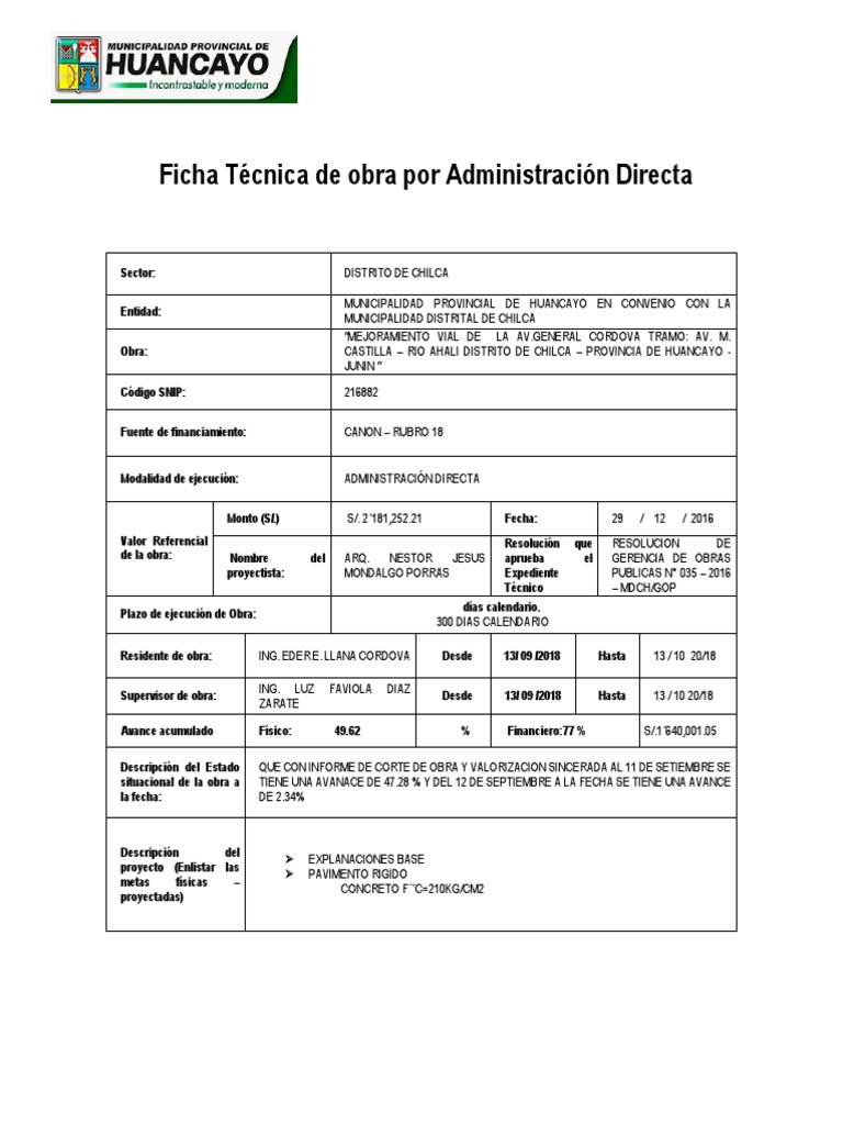 Fichas Tecnicas de Obra Para Req de Inf
