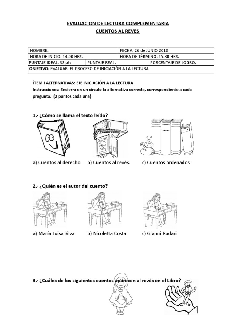 Evaluacion Lectura Complementaria Cuentos Al Reves | PDF