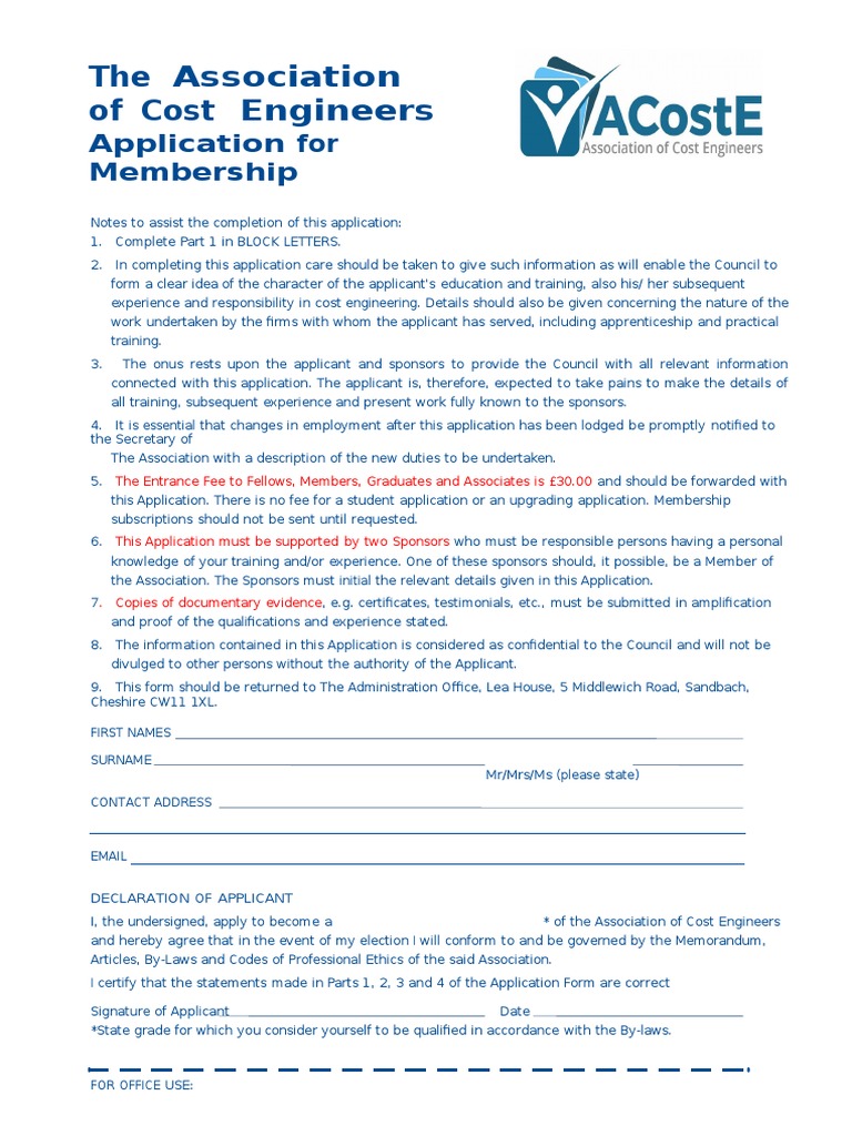 ACostE Application Form | PDF | Apprenticeship | Academic Degree