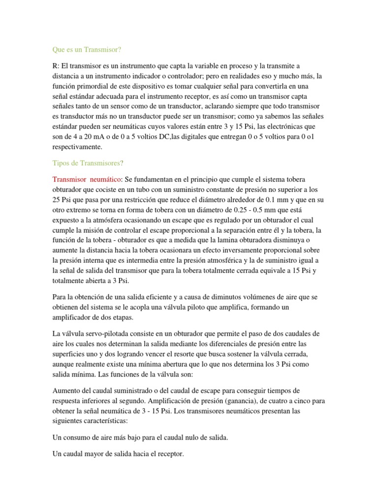 Definición y Tipos de Transmisores | PDF | Transmisor | Calibración