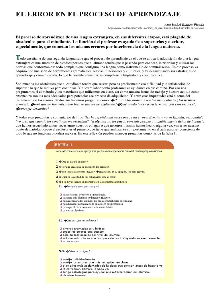 El Error en El Proceso de Aprendizaje PDF | PDF | Aquisición de idioma ...