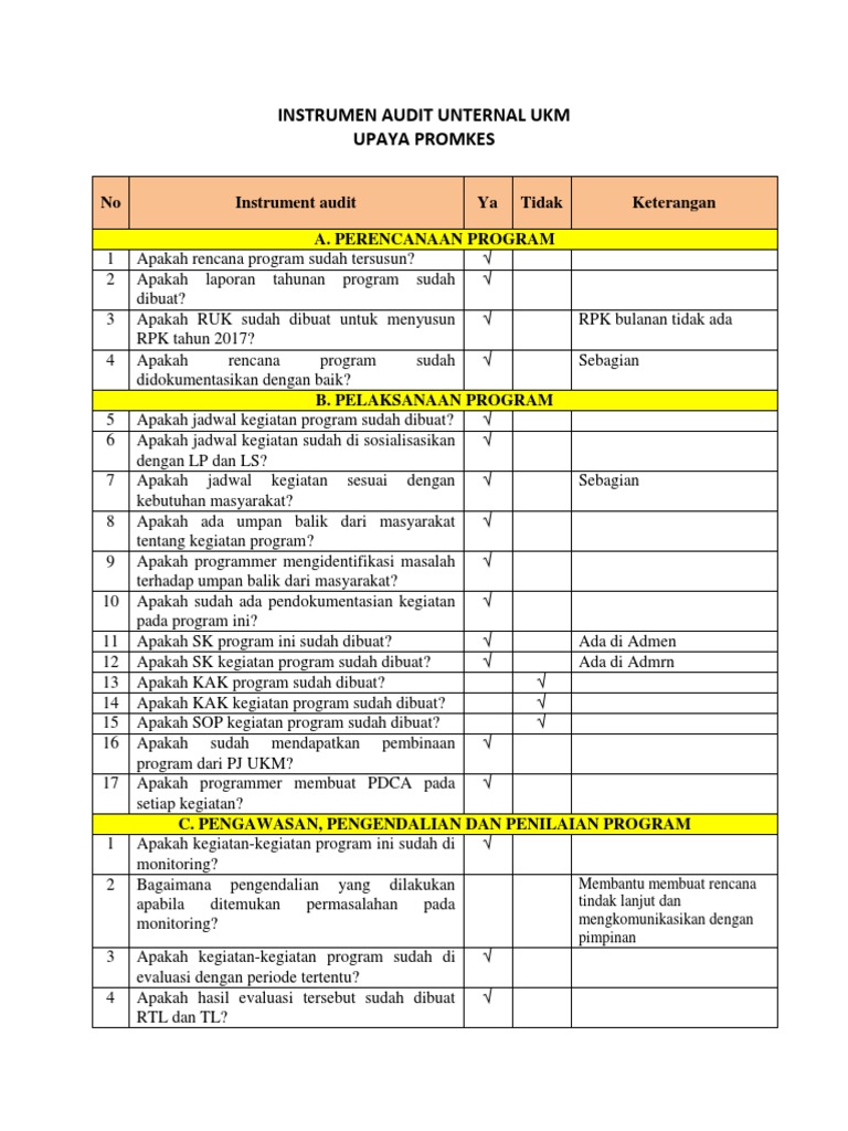 Instrumen Audit Internal UKM | PDF