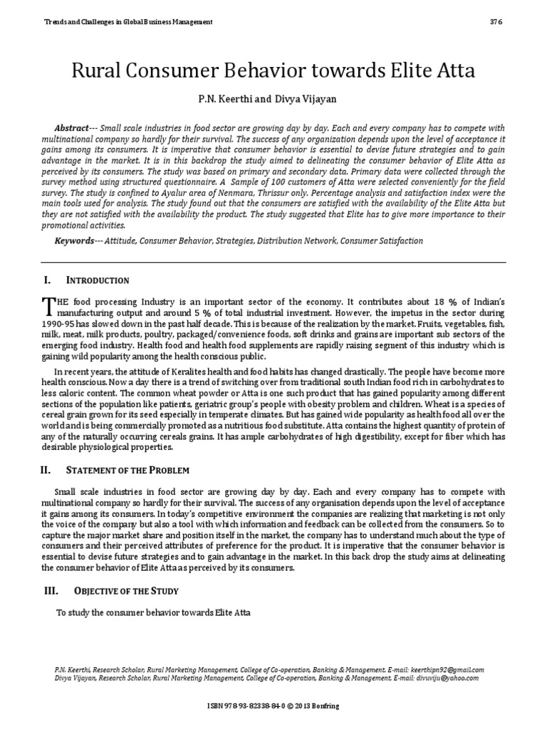 Rural Consumer Behavior Towards Elite Atta: P.N. Keerthi and Divya Vijayan | PDF | Consumer ...