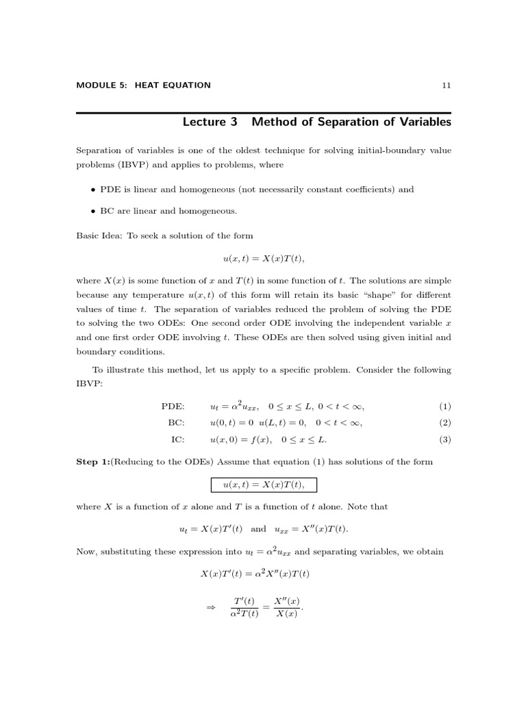 Solving the Heat Equation Using Separation of Variables | PDF | Partial ...