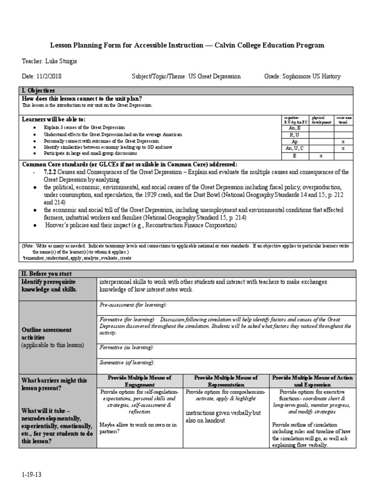 Final Lesson Plan 1 | PDF | Great Depression | Simulation
