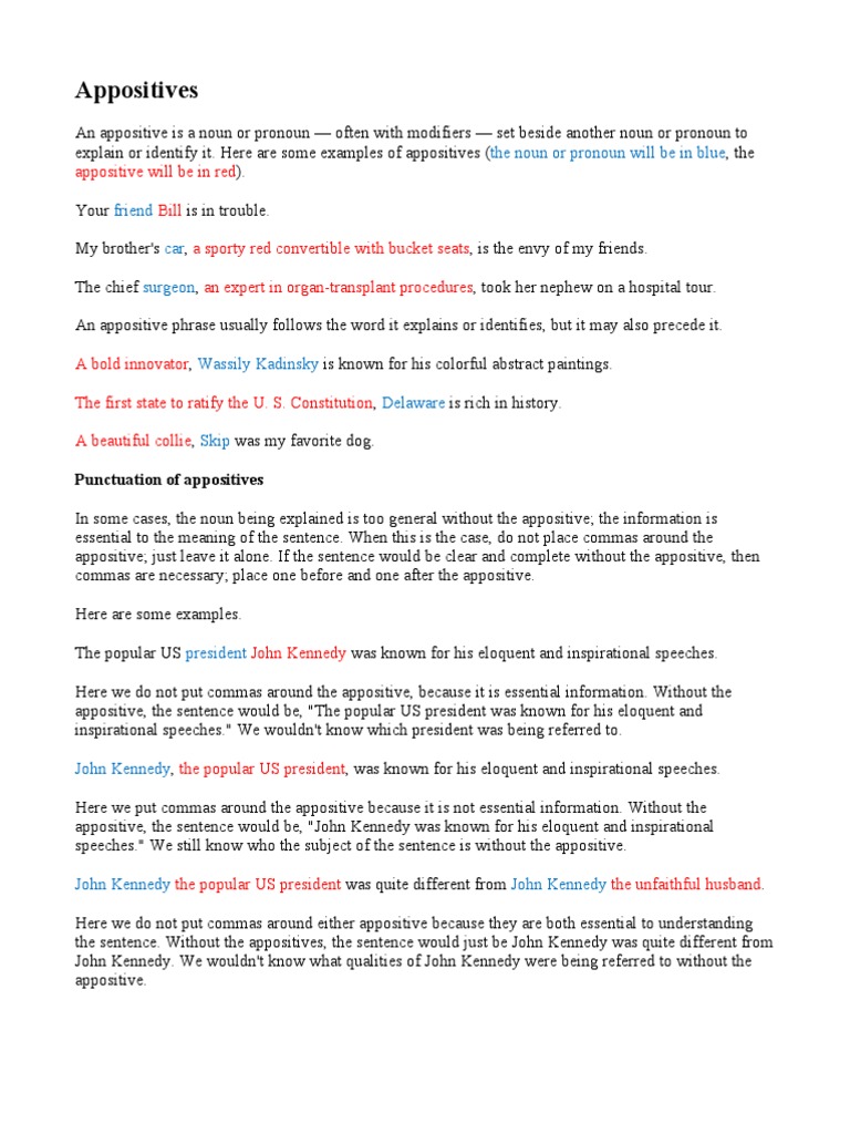 Appositives | PDF | Object (Grammar) | Verb