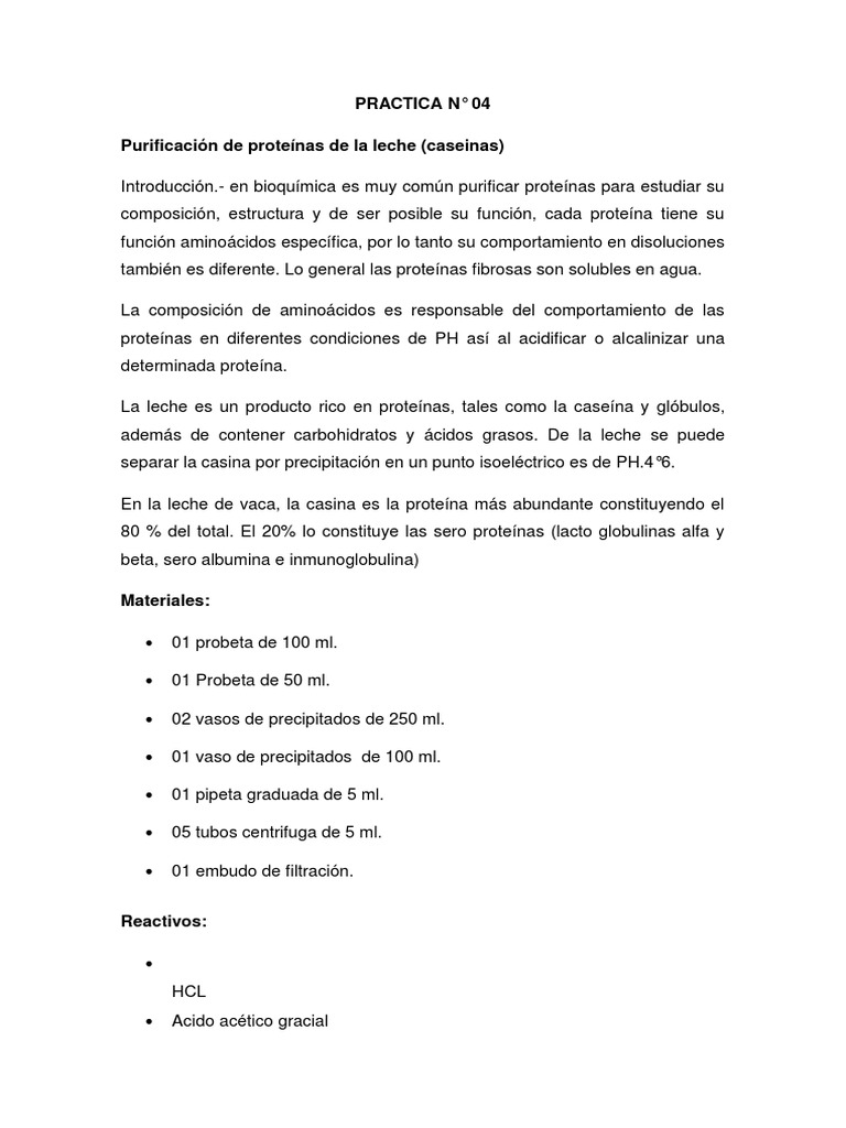 Practica n4 Leche | PDF | Proteínas | Solvente