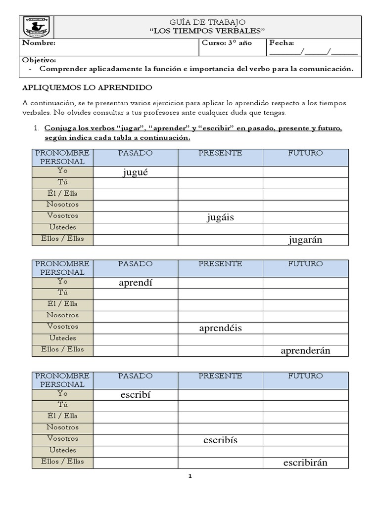 Guía de Trabajo - Los Tiempos Verbales | PDF | Verbo | Sintaxis