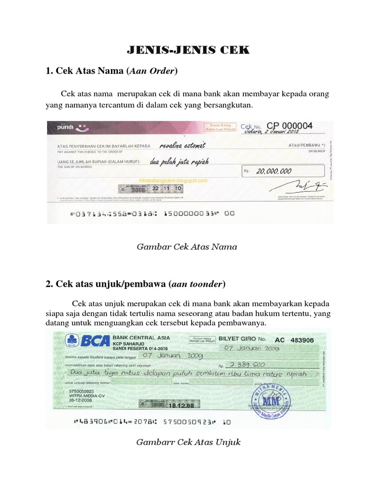 Jenis-Jenis Cek dan Fungsinya | PDF