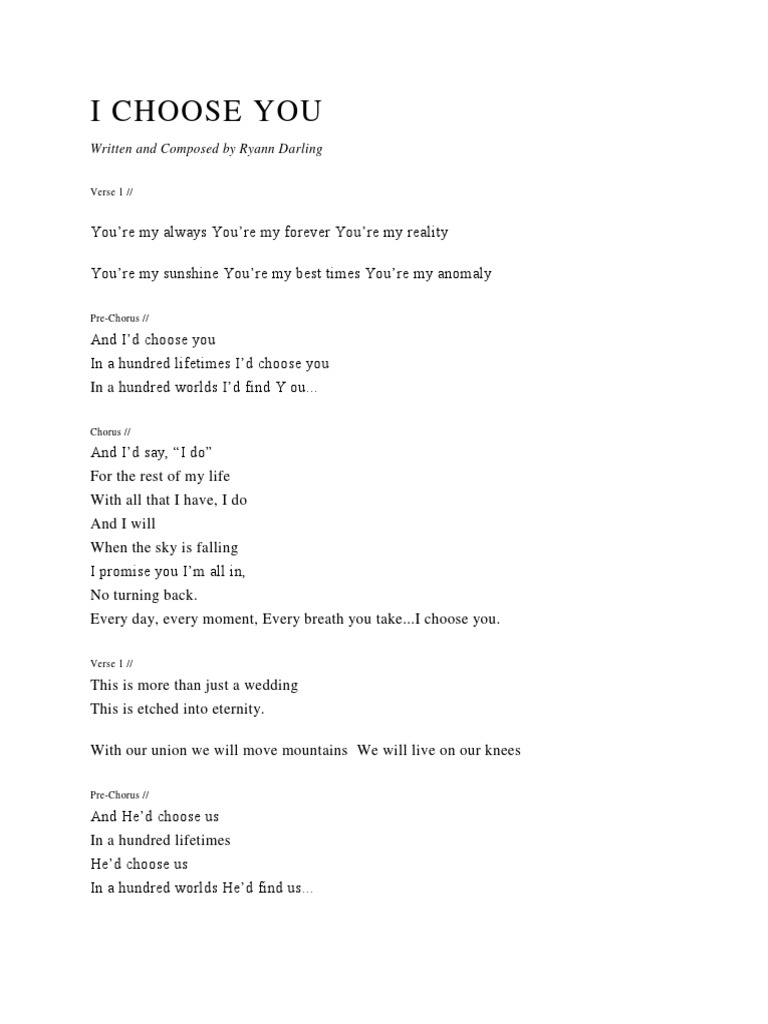 I Choose You: Written and Composed by Ryann Darling | PDF