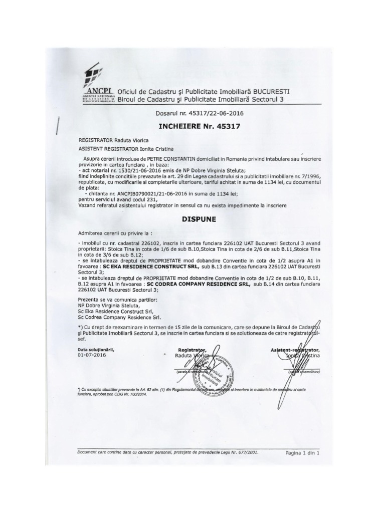 Intabulare Drum de Servitute PDF | PDF
