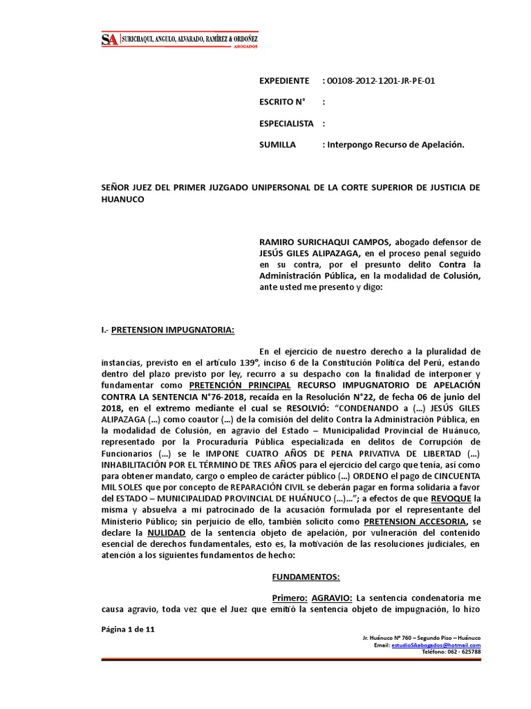 Apelación de Sentencia | PDF | Derecho penal | Sentencia (ley)