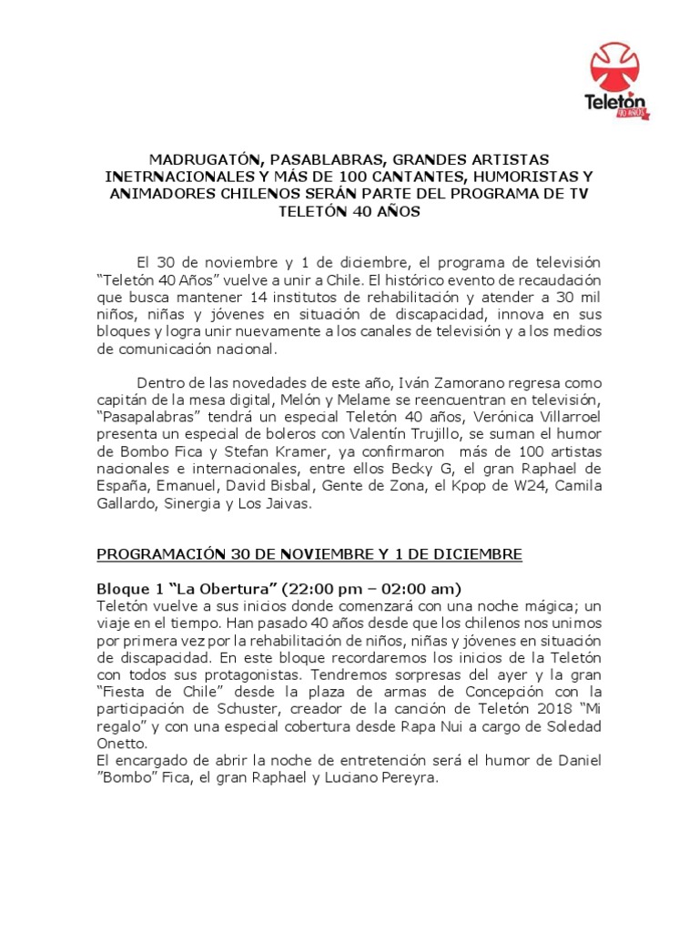Comunicado Oficial Programa Teletón 2018 | PDF | Ocio