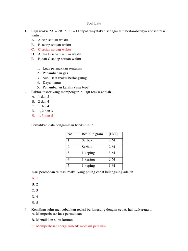 Soal Laju Dan Kesetimbangan | PDF