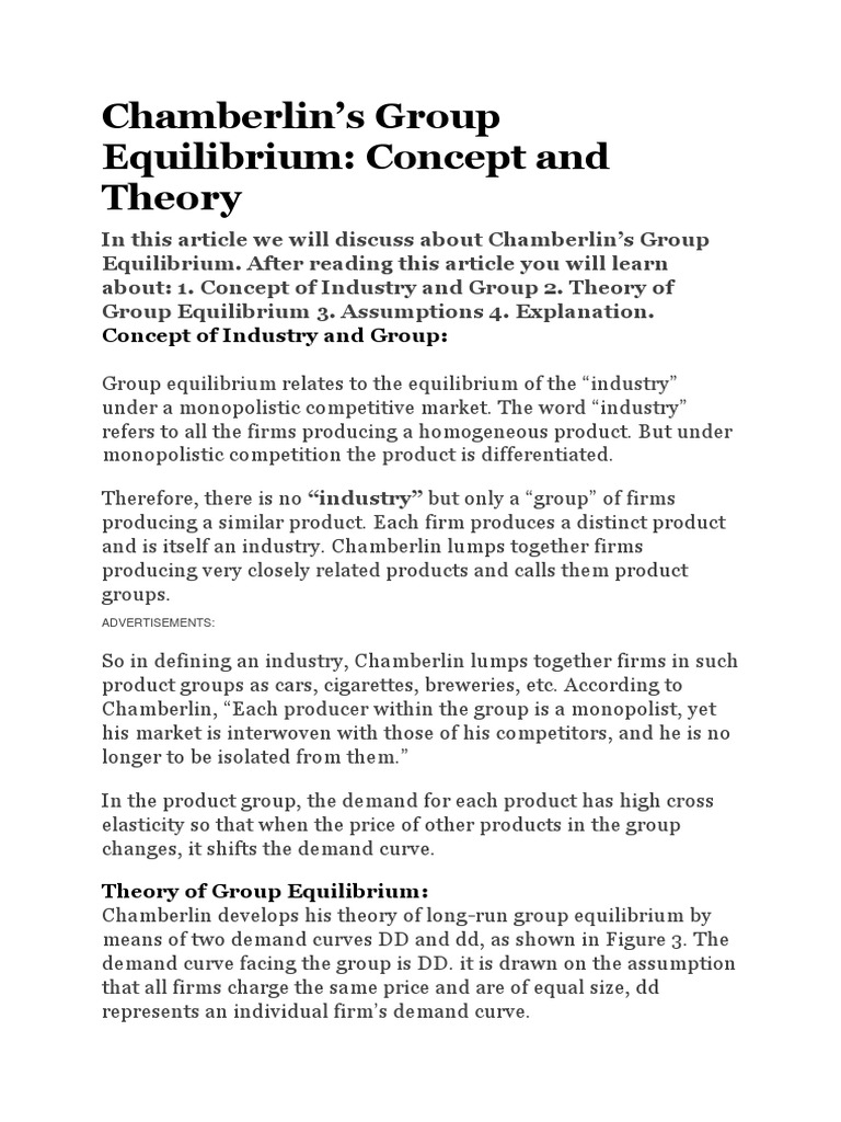 Chamberlin's Group Equilibrium: Concept and Theory | PDF | Economic ...