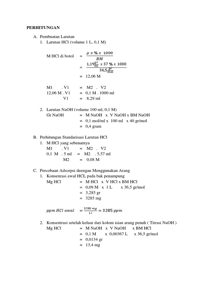 PERHITUNGAN Adsorpsi | PDF | Units Of Measurement | Teaching Mathematics