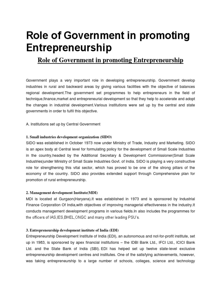 18 Role of Government in Promoting Entrepreneurship | PDF ...