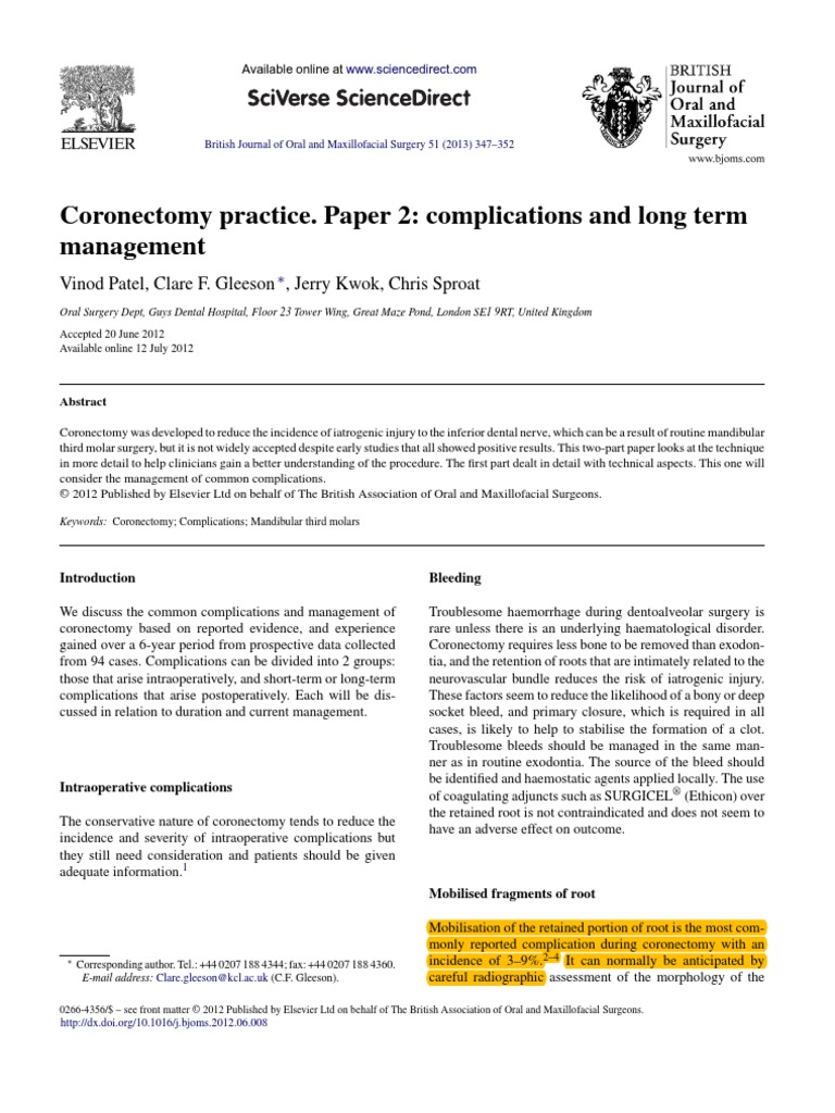 Coronectomy Comparison With Conventional Third Molar Surgery | PDF ...