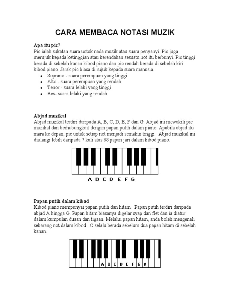 Cara Membaca Notasi Muzik | PDF
