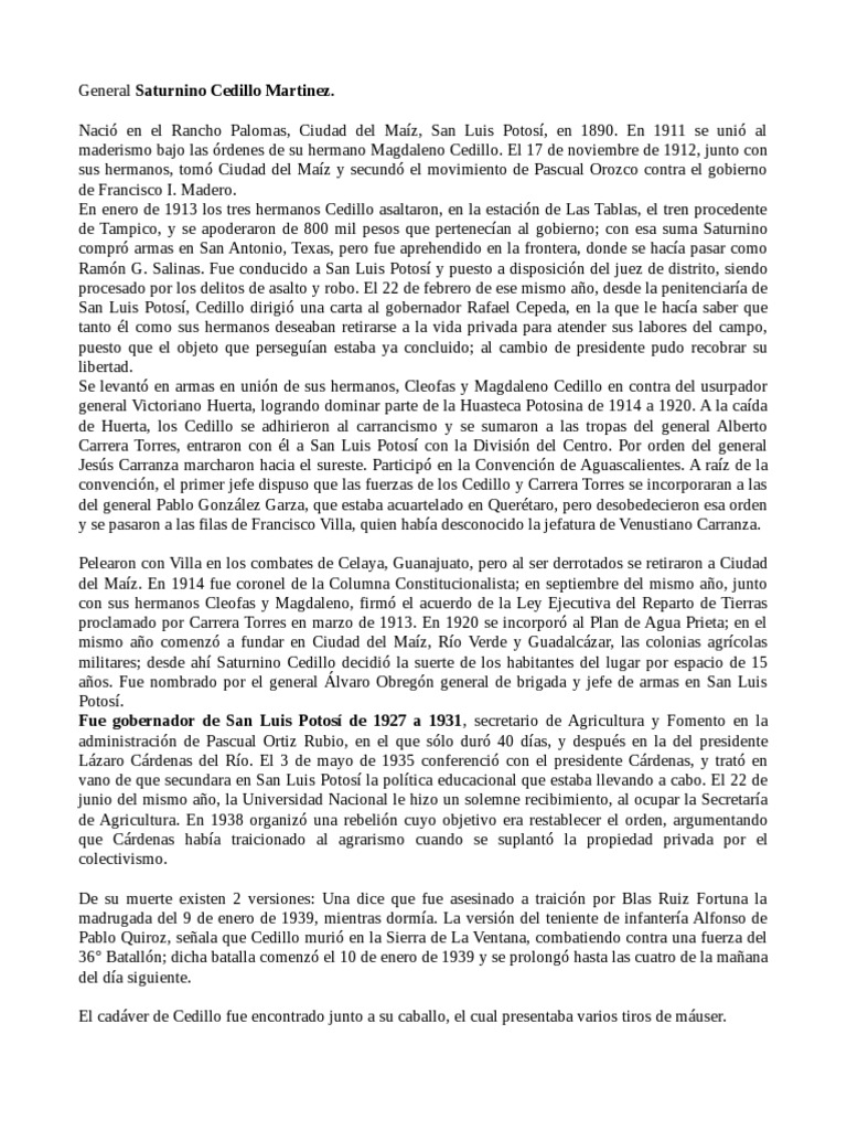 Biografía de Saturnino Cedillo Martínez | PDF | México | Agitación