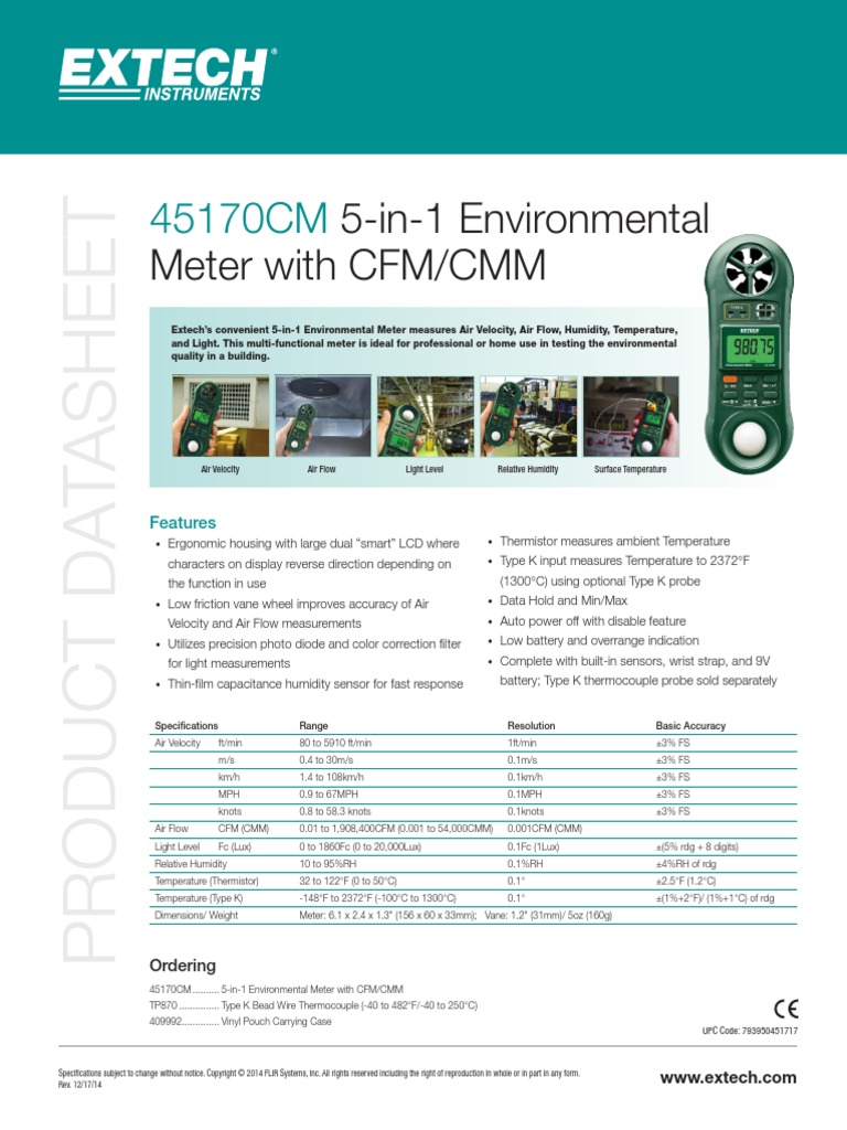 5-In-1 Environmental Meter With CFM/CMM: Features | PDF | Thermocouple ...