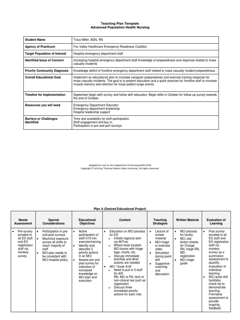 Teaching Plan Template T | PDF | Emergency Department | Behavior ...