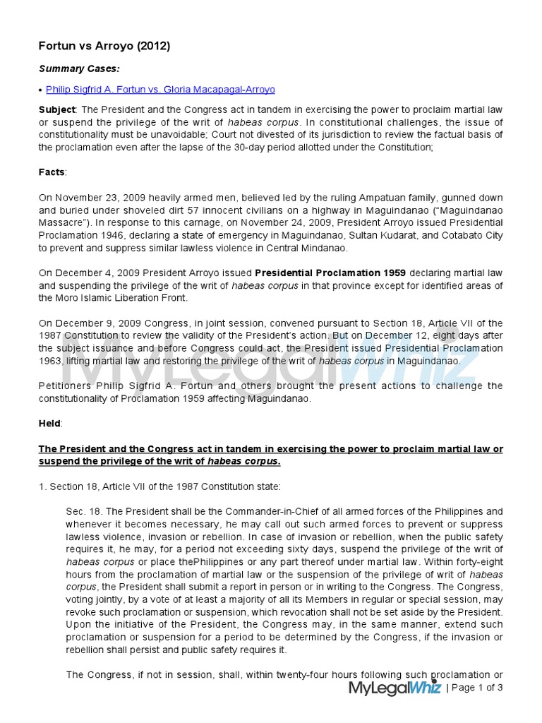 Philip Sigfrid A Fortun Vs Gloria Macapagal-Arroyo | PDF | Habeas ...