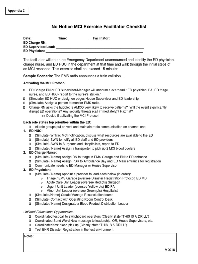 Miller - No Notice Mci Exercise Facilitator Checklist | Download Free ...