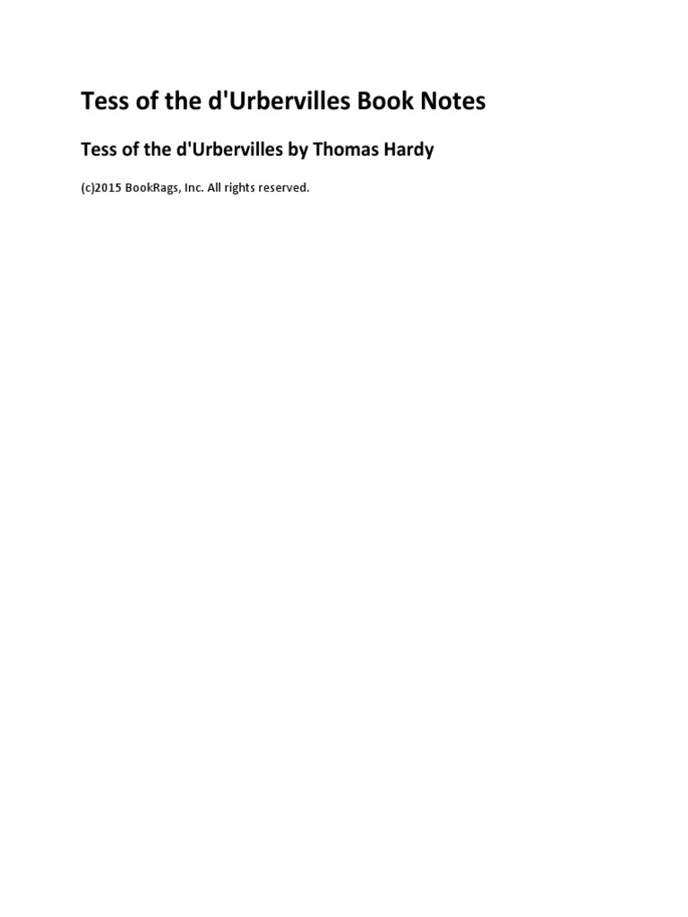 Tess of the d'Urbervilles Study Guide | PDF | Tess Of The D'urbervilles ...
