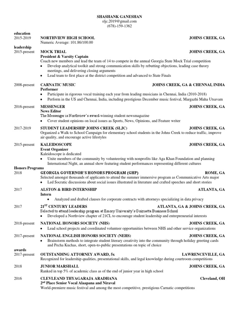 SLJC Resume Shashank | PDF | Georgia (U.S. State) | Competition