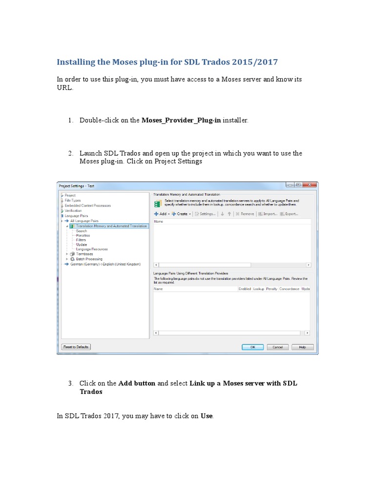 Installing Moses Plug-in for Trados | PDF