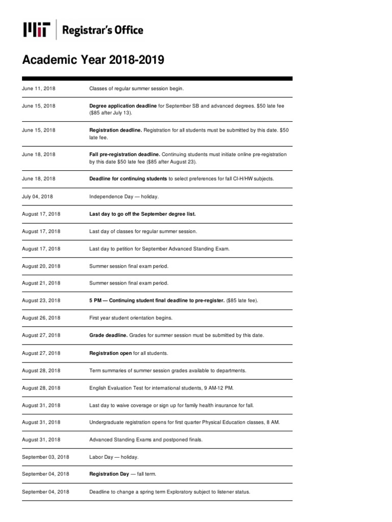 MIT Calendar | Download Free PDF | Academic Term | Final Examination