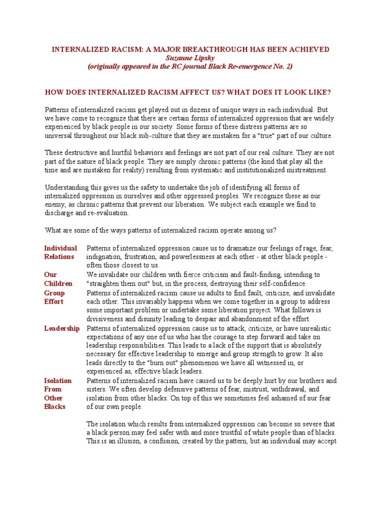 Understanding Internalized Racism | PDF | Support Group | Racism
