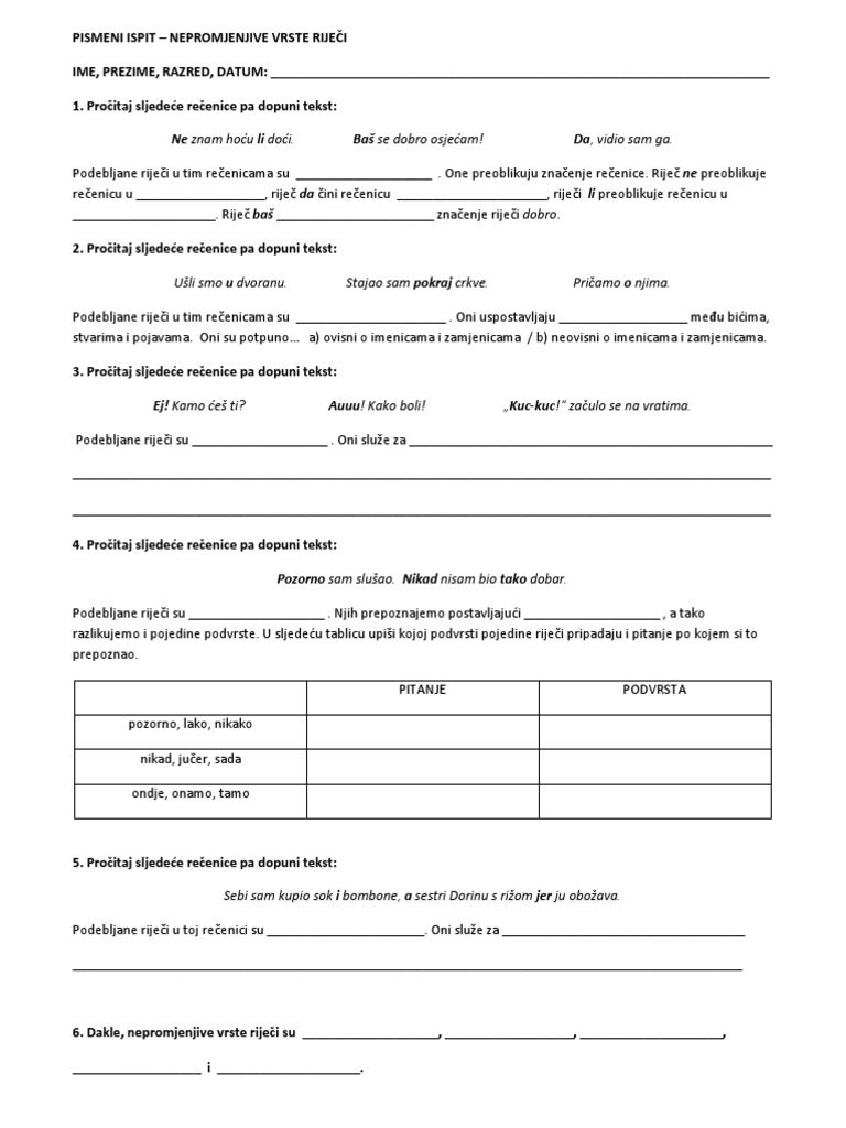 Razred - Nepromjenjive Vrste Rije Zi PDF | PDF