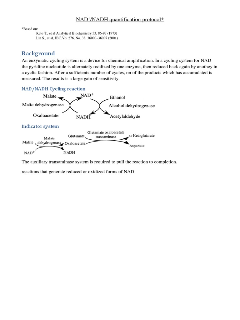 NAD NADHQuantificationProtocol | PDF | Nicotinamide Adenine ...