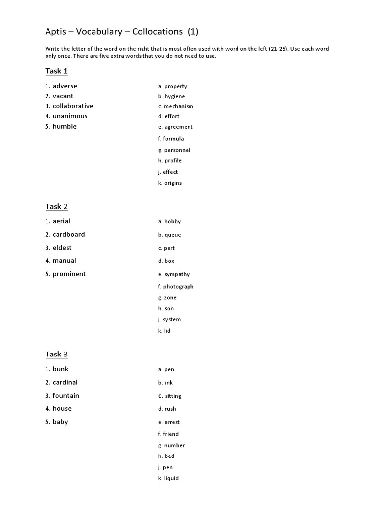 Aptis. Collocations 1 | PDF