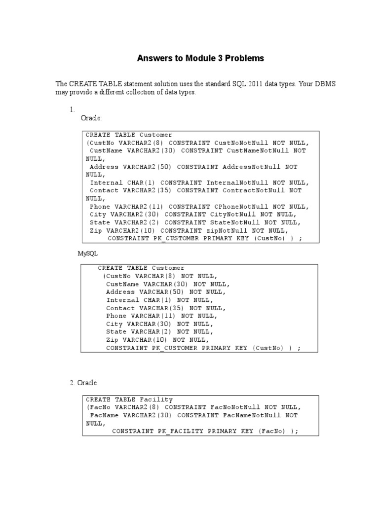 Answers To Module 3 Problems | PDF | Databases | Data Model