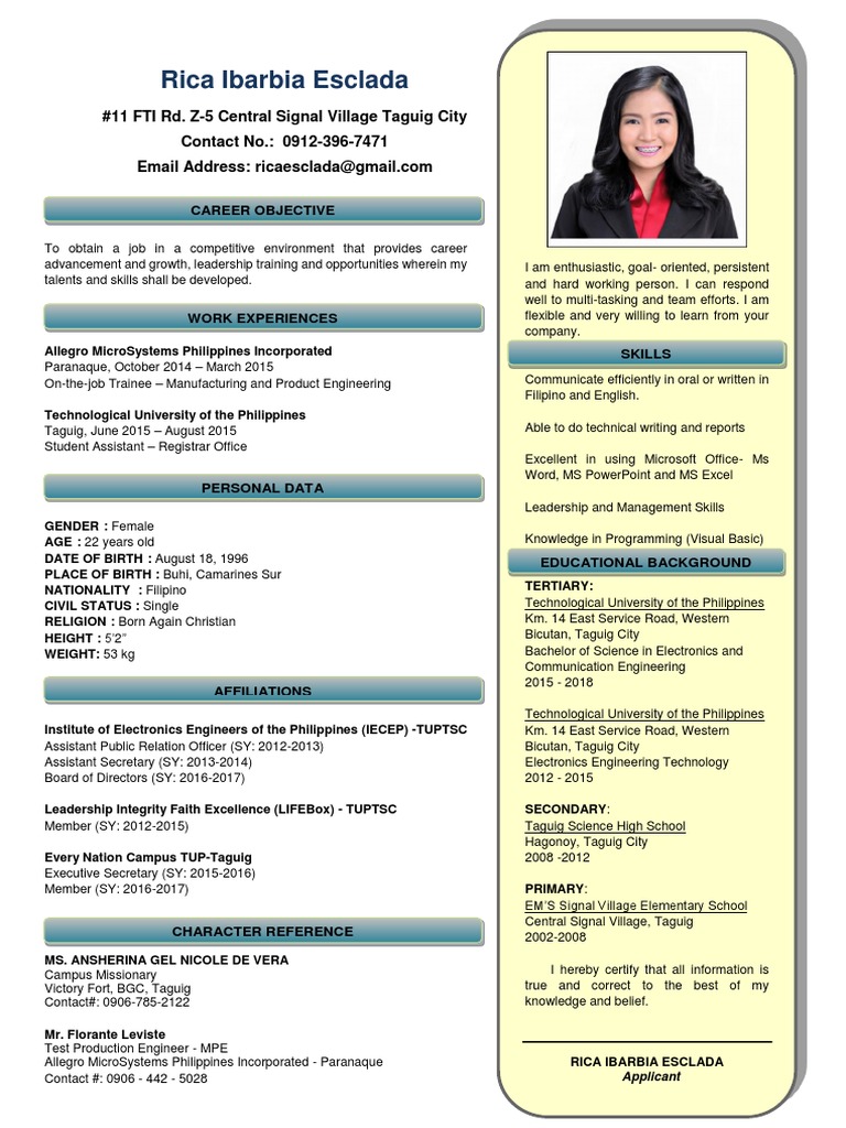 RESUME Format | PDF | Philippines | Science And Technology
