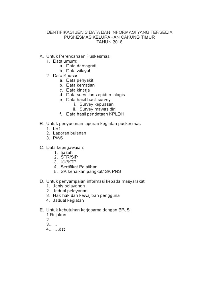 Identifikasi Data Puskesmas Cakung Timur | PDF | Ilmu Sosial ...