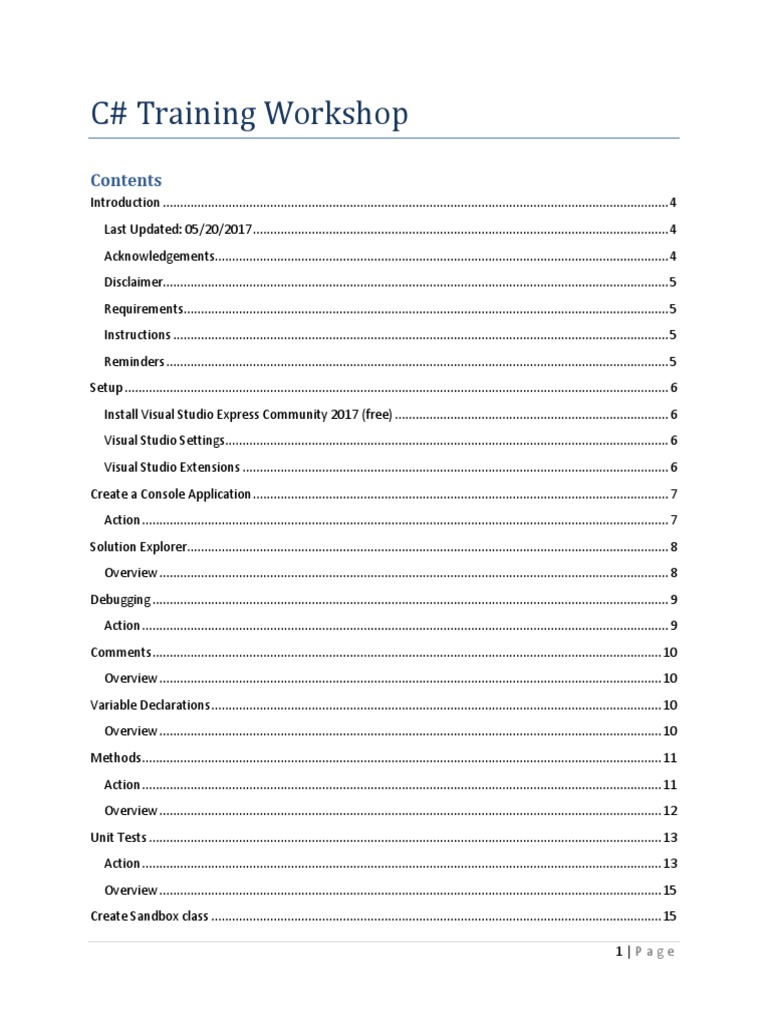 Training CSharpWorkshop | PDF | Method (Computer Programming) | Microsoft Visual Studio