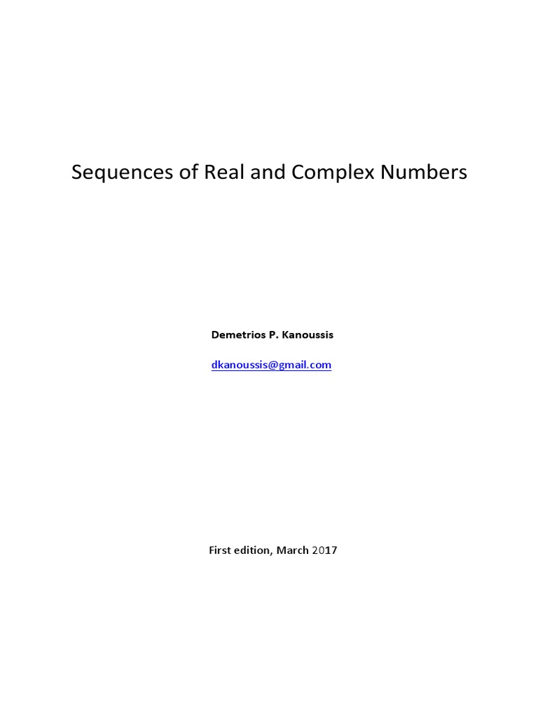 Demetrios P. Kanoussis - Sequences of Real and Complex Numbers (2017) PDF | PDF | Sequence ...