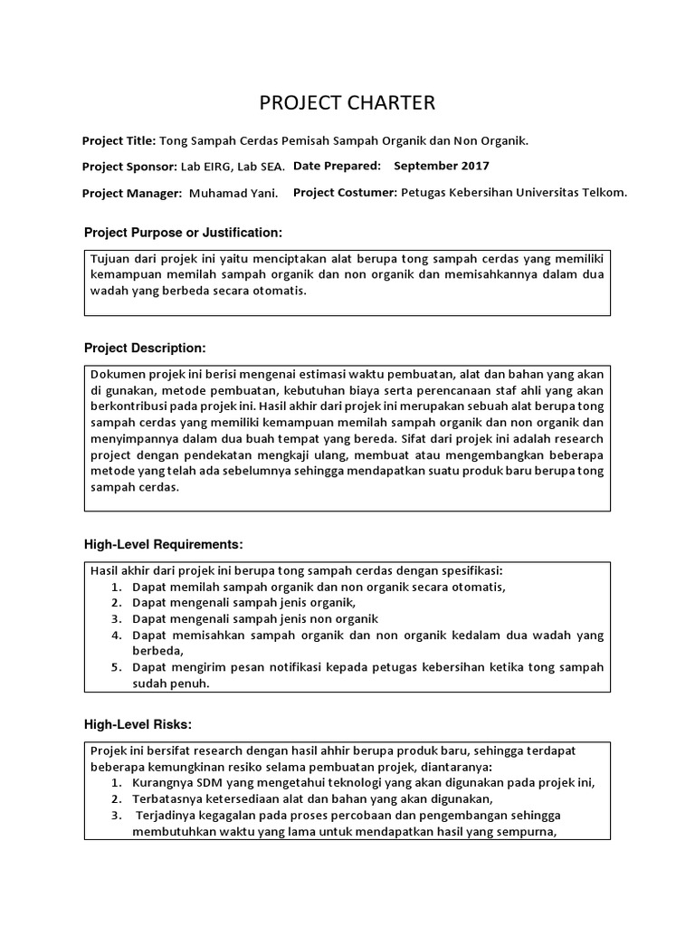 Project Charter Tugas Manajemen Proyek | PDF