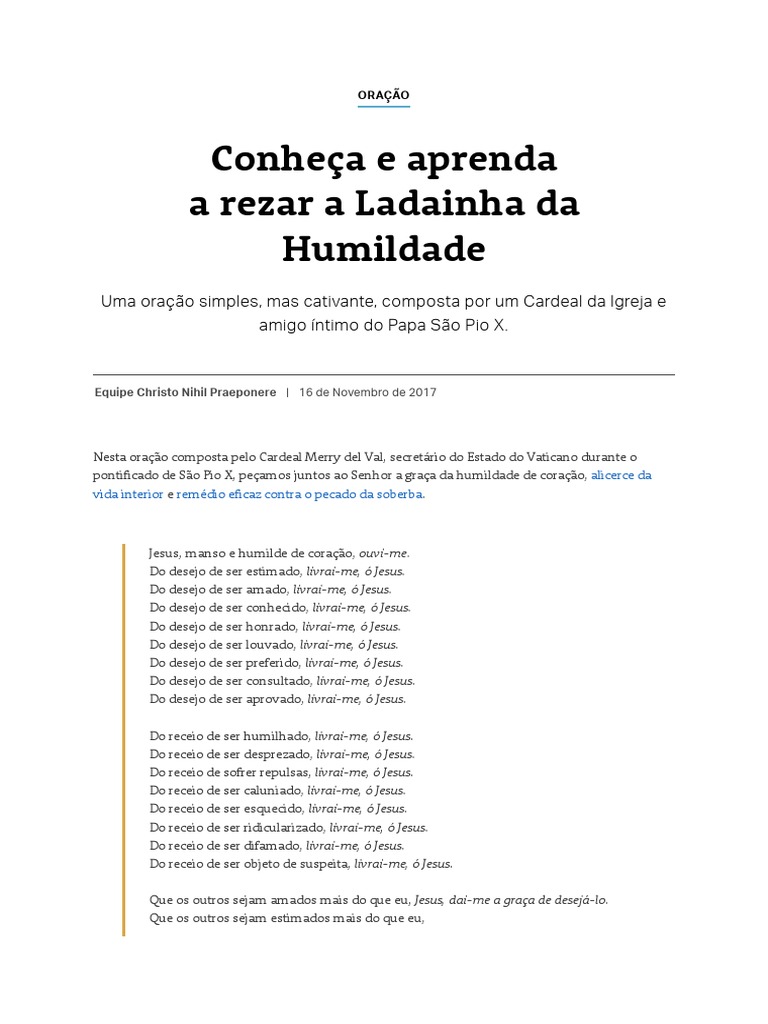 Conheça e Aprenda A Rezar A Ladainha Da Humildade | PDF
