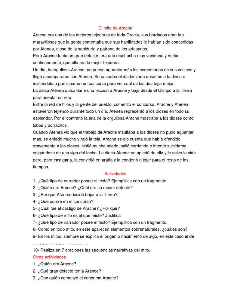 Mito de Aracne: Desafío a Atenea | PDF | Atenea | Ocio