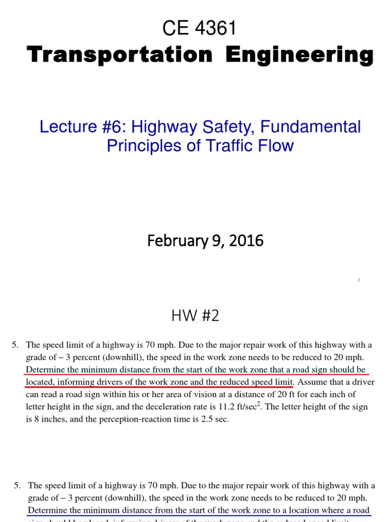 Lesson - 06 - Highway Safety & Traffic Flow - S2016 | PDF | Lane ...