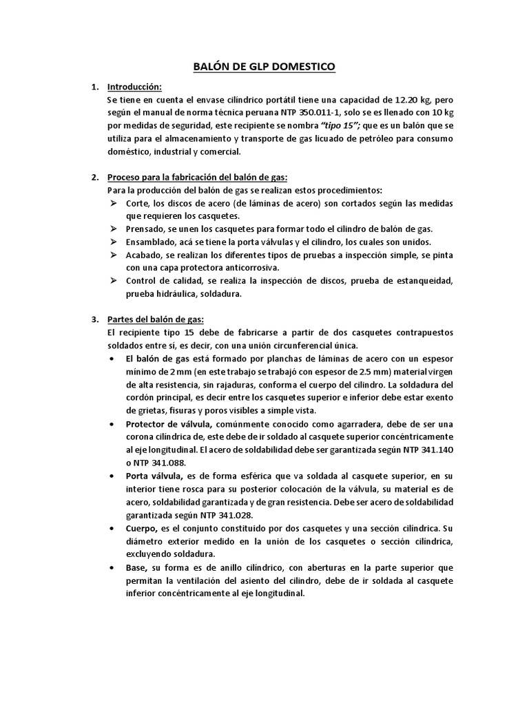 Medidas del balón de gas de 10 kg | PDF | Acero | Soldadura