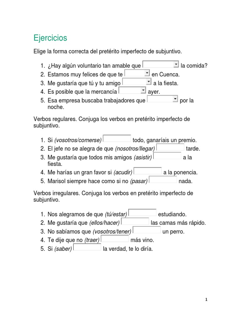 Ejercicios Imperfecto Subjuntivo | PDF | Verbo
