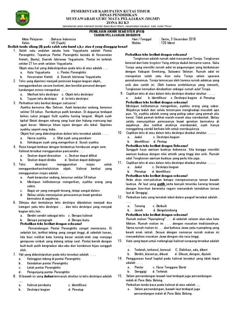 Soal Pas 7 Bindo 2018 | PDF