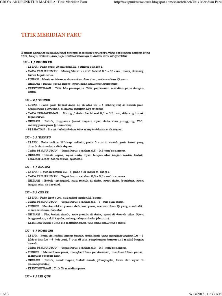 Titik Meridian Paru dalam Akupunktur | PDF | Sains & Matematika