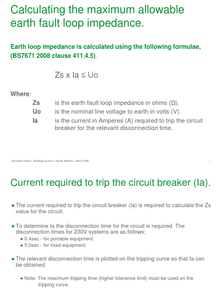 Earth Fault Loop Impedance Summary Pdf Electrical Impedance Volt